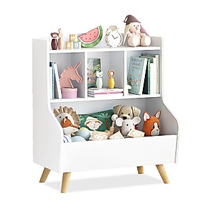 Curipeer Kids Bookshelf and Toy Storage, 3-Tier Wooden Open Bookcase, Baby Book and Toy Storage Display Organizer with Spacious Top Shelf Children, Friends, Family, White