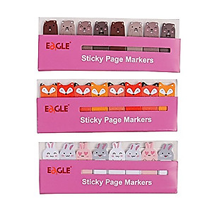 Eagle Cute Cartoon Animal Sticky Notes, Page Markers, 15 Sheets per Pad, 8 Pads per Set, 3 Sets, Total 360 Sheets (Pink)