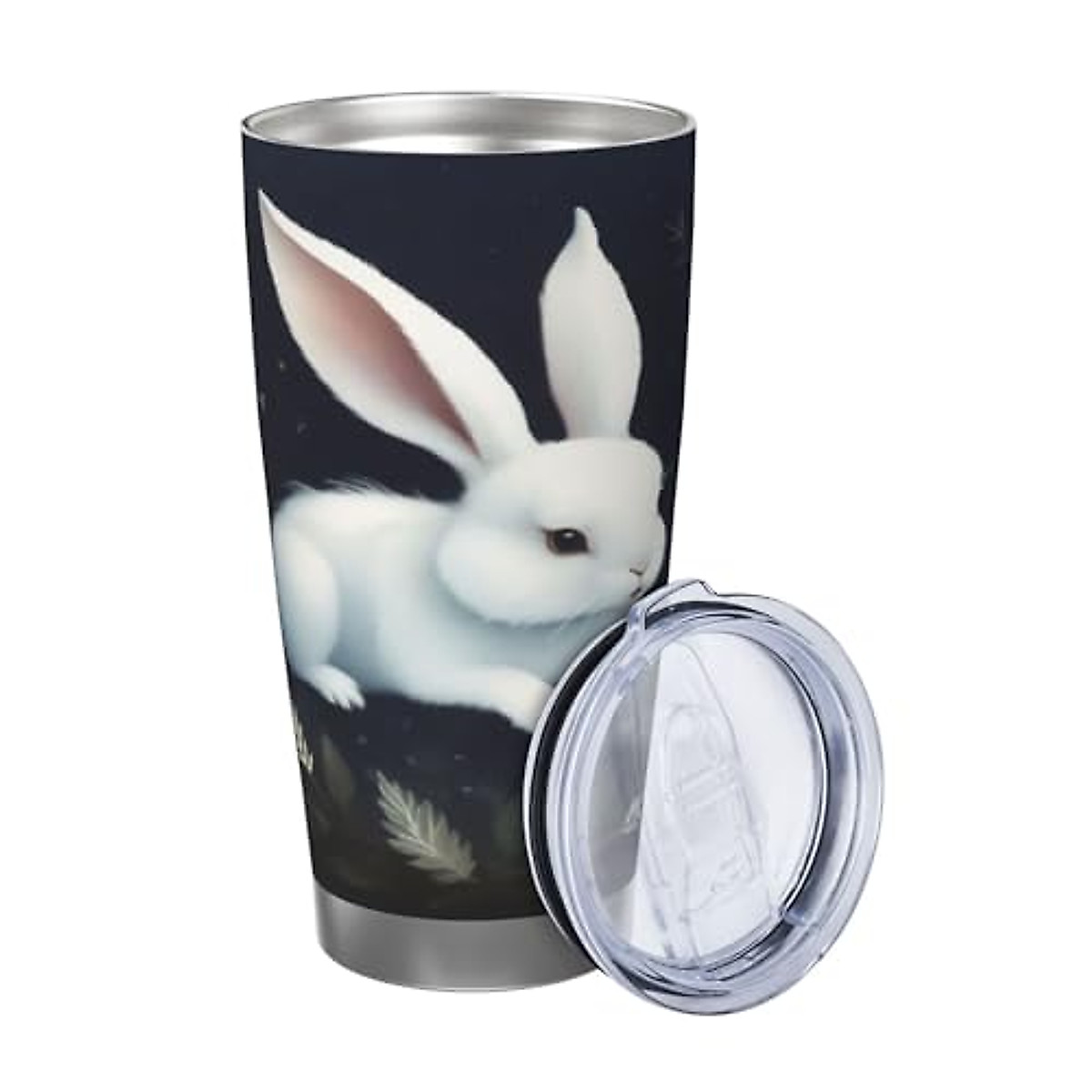 EKPRAVDKTF Cute White Rabbit 20oz Insulated Stainless Steel Tumbler With Lids And Straws, Double Wall Vacuum Travel Coffee Mug, Thermal Cup For Cold & Hot Drinks, Reusable Metal Straw & Brush