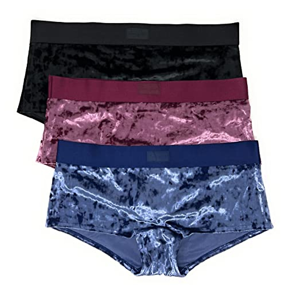 Victoria's Secret PINK Boyshort Panty Set of 3 Medium Velvet Black / Maroon / Navy