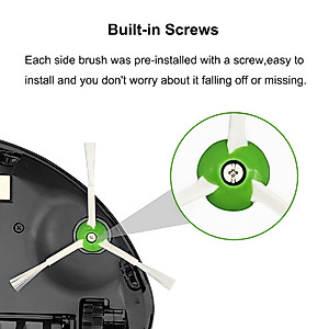 Rumba Replacement Side Brush Parts for iRobot Roomba i7/i7+ j7/j7+ i6/i6+ i8/i8+ i3/i3+ i4/i4+ i1/i1+ i2/i2+ i5/i5+ e5 e6 I J E Series Vacuum Cleaner Accessories Kit,6 Side Brush,Green,1 Screw Driver