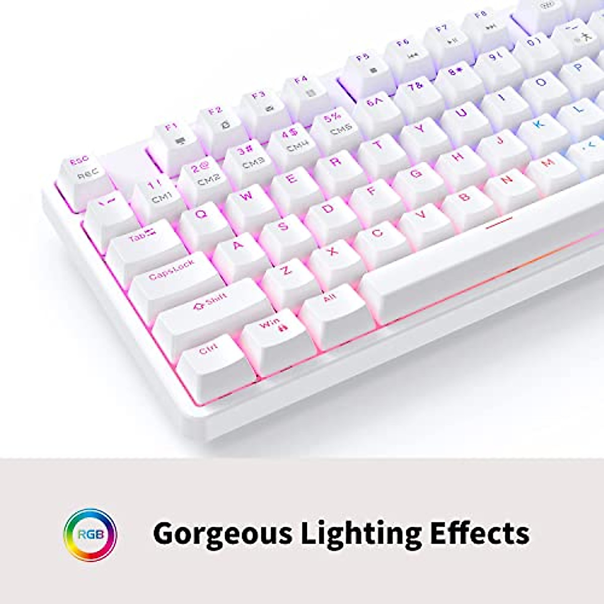 CIY X77 Hot-Swappable Mechanical Keyboard/RGB Gaming Keyboard/USB C/Anti Ghosting/N-Key Rollover/Compact Layout 87 Key/Magnetic Upper Cover/for Mac Windows (White and Red switch)