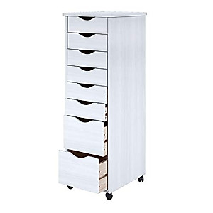 Adeptus Solid Wood 6+2 Drawer Roll Cart - White