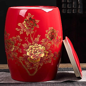 Food Storage Jar & Ceramic Rice Jar With Lid, Household Rice Storage Box - Kitchen Household Sealed Jar With Lid, Classic Food Dispensers, Large Food Storage Container For Rice, Flour, Pet Food(Red,Ca