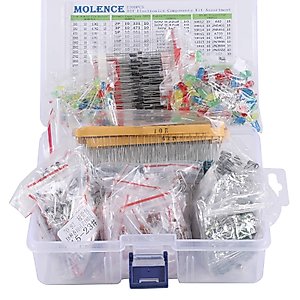 Molence DIY Electronics Components Kit Assortment 1200PCS, Diode, Triode, Metal Film Resistance, Aluminum Electrolytic Capacitor, Ceramic Chip Capacitor for Arduino UNO MEGA2560 Raspberry Pi MCU