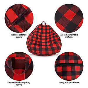 Delmach Bean Bag Cover | Comfortable Adult Size | Stuffed Animal Storage | Cozy Chair | Cotton Canvas | Buffalo Check Plaid | No Filler