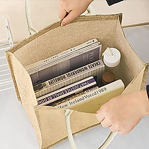 10 Pack Jute Bag Large Burlap Tote Bag Jute Tote Bags with Handles 15.3x 12.2x 5.9inch Jute Gift Tote Beach Bag for Bridesmaid Wedding Shopping Grocery Travel Mother's Day Teacher DIY