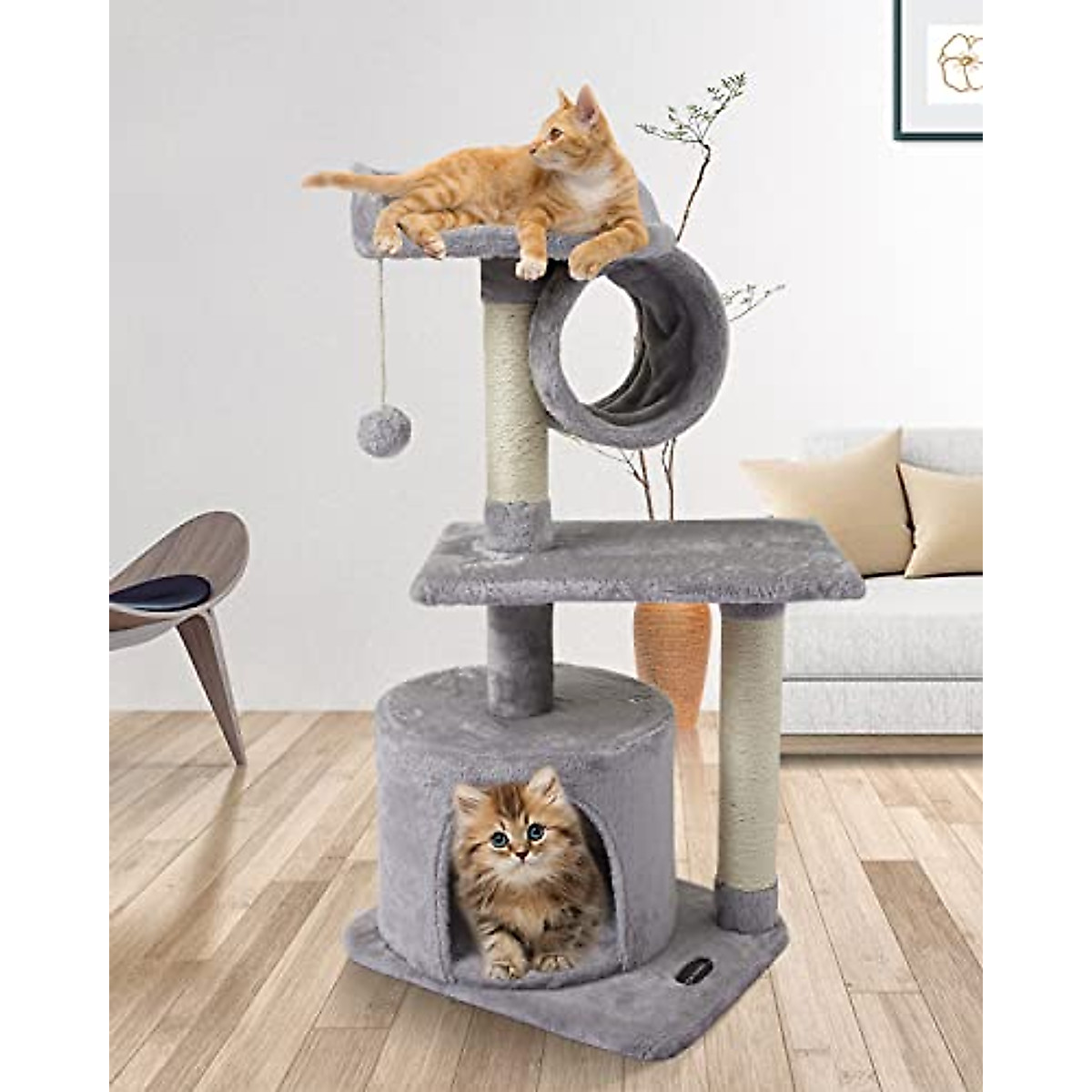 FISH&NAP US01H Cute Cat Tree Kitten Cat Tower for Indoor Cat Condo Sisal Scratching Posts with Jump Platform Cat Furniture Activity Center Play House Grey