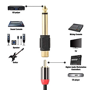 RCA to 1/4 Adapter, RCA Female to TS 6.35mm Mono Male Converter Audio Connector Plug Gold Plated for Mixer, Amp, Subwoofer (6-Pack)