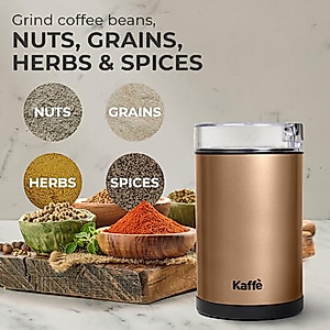 Kaffe Coffee Grinder Electric. Best Coffee Grinders for Home Use. (14 Cup) Easy On/Off w/Cleaning Brush Included. Copper