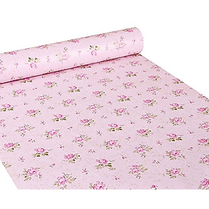 HDsticker, Self Adhesive Decorative Pink Rose Floral Contact Paper Shelf Liner for Dresser Drawer Cabinets Cupboard Door Bookshelves Funiture Wall Decor 17.7X117 Inches
