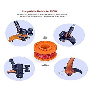 Trimmer Spool Line for Worx，Edger Spool Compatible with Worx trimmer spools Weed Eater String,Trimmer Line Refills 0.065 inch for Electric String Trimmers，Weed Wacker Spool Replacement Parts