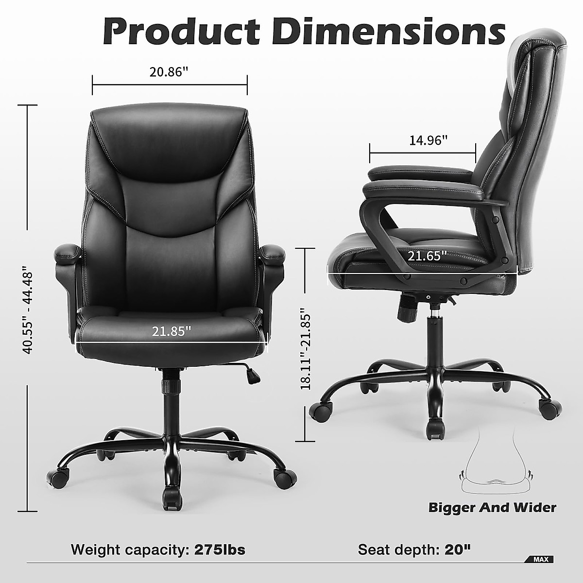 JHK Office Chair with Ergonomic Padded Armrest, Lumbar Support, Strong Metal Base PU Leather, Black