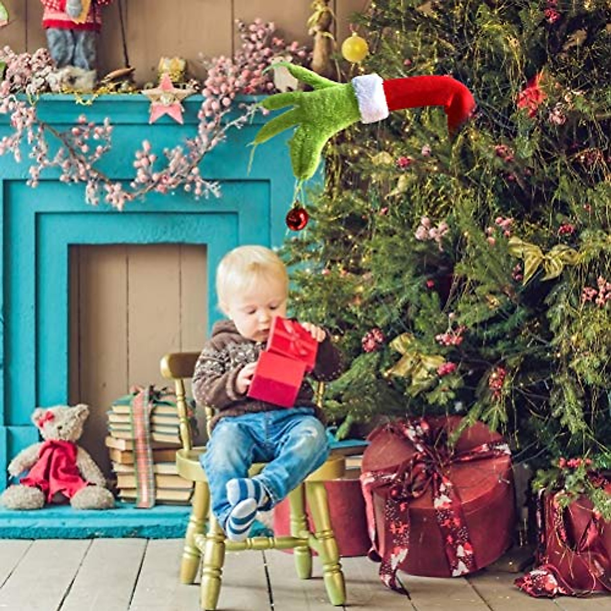 Newooh Furry Green Grinch Arm Ornament Holder for The Christmas Tree for Christmas Home Party Christmas Decorations Xmas Tree Ornament Pendant Christmas Tree Topper