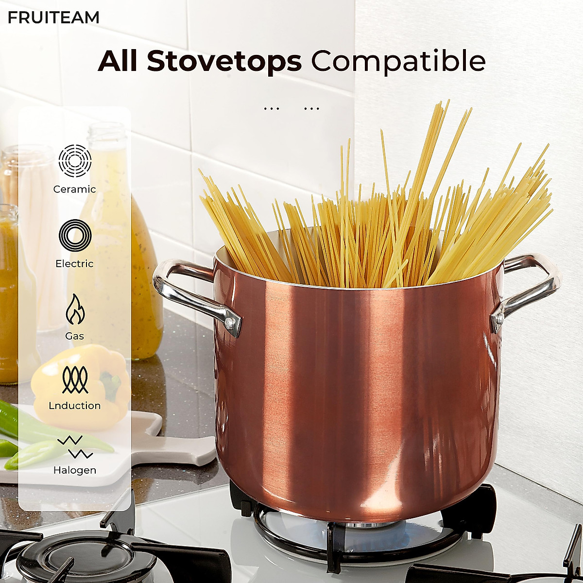 FRUITEAM Nonstick Stock Pot 7 Qt Soup Pasta Pot with Lid, 7-Quart Multi Stockpot Oven Safe Cooking Pot for Stew, Sauce & Reheat Food, Induction/Oven/Gas/Stovetops Compatible for Family Meals