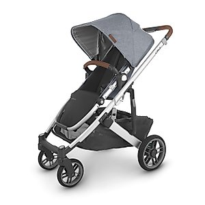 UPPAbaby Cruz V2 Stroller/Full-Featured Stroller with Travel System Capabilities/Toddler Seat, Bumper Bar, Bug Shield, Rain Shield Included/Gregory (Blue Mélange/Silver Frame/Saddle Leather)