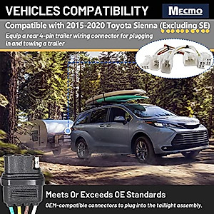 MECMO 4-Pin Trailer Wiring Harness for 2015-2020 Toyota Sienna Excluding SE, 56261 T-Connector for Sienna, Vehicle-Side 4-Pole Flat Trailer Hitch Wiring