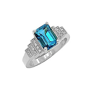 Takar 925 Sterling Silver London Blue Topaz And Diamond Wedding Ring, Gemstone Rings For Women, December Birthstone Gifts, Blue Topaz Jewelry For Women Made In USA