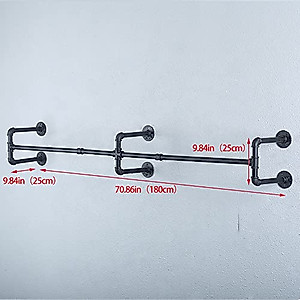 Industrial Pipe Clothing Rack Wall Mounted,Vintage Retail Garment Rack Display Rack Cloths Rack,Metal Commercial Clothes Racks for Hanging Clothes,Iron Clothing Rod Laundry Room(70.86in,Black)