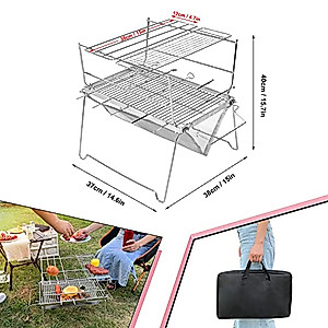 Camping Grill Charcoal Grill Folding BBQ Grill Stainless Steel with 5 Kabob Skewers for Picnic, Camping and Backyard Barbecue CP047
