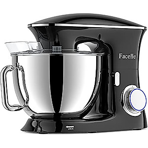 Facelle Stand Mixer, 8.5 Quart Electric Mixer, 660W 6-Speed Tilt-Head Kitchen Electric Food Mixer with Beater, Dough Hook and Wire Whip, Black