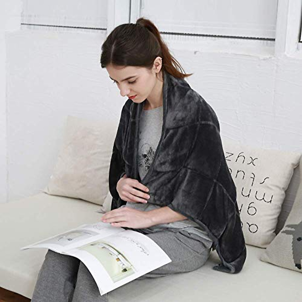 MAXTID Weighted Lap Blanket 39in x 23in 8 Lbs + Weighted Shoulder Wrap 2 lbs