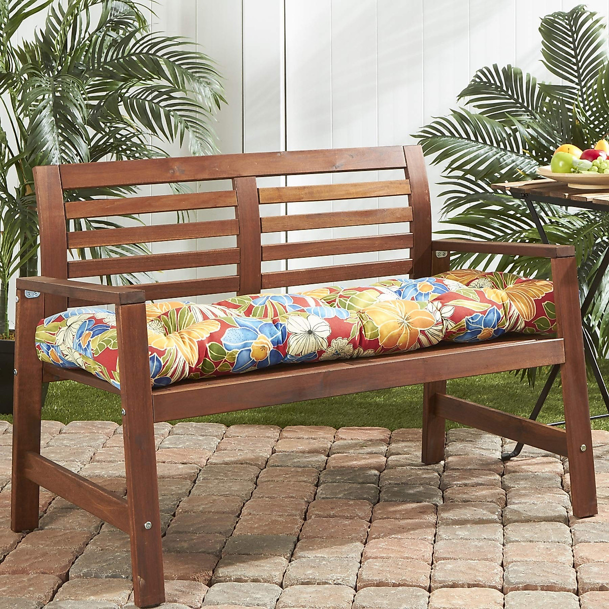South Pine Porch Outdoor 51x18-inch Bench Cushion, 51x18, Aloha Red Floral