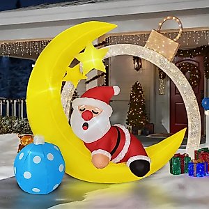 BESTPARTY 5FT Christmas Inflatable Somnolent Santa Claus on The Moon Decoration, LED Blow Up Lighted Decor Indoor Outdoor Holiday Art Decor Decorations