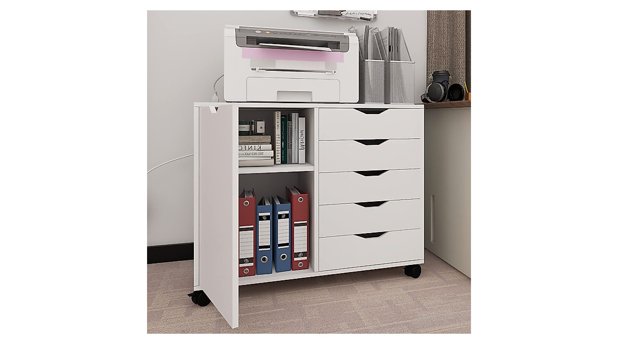 PUNCIA 5-Drawer Mobile File Cabinet with Power Outlets
