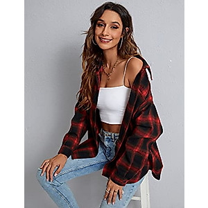 BMJL Women's Button Down Plaid Shirts Oversized Flannel Shacket Collared Casual Top Long Sleeve Blouses(L,Plaid)