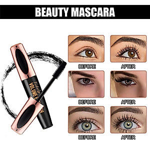 3 Pack 4D Silk Fiber Lash Mascara, Waterproof Smudge-proof Thickening Mascara Black Thickening Lengthening Mascara, All Day Exquisitely Full, Long, Thick, Long-Lasting No Flaking Lash Extensions