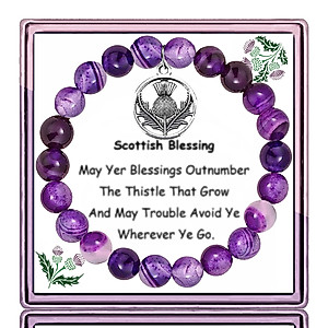 ARHTF Sassenach Gift Scottish Thistle Bracelet,Celtic Thistle Charm Thistle Blessing Amethyst Beads Thistle Flower Jewelry,Scottish Thistle Jewelry for Women (Purple Thistle)