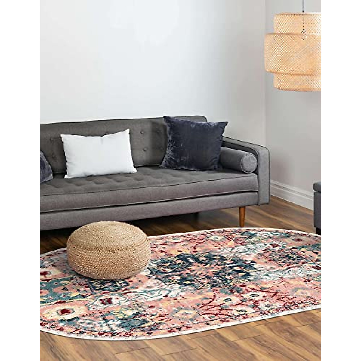 Unique Loom Sumter Collection Area Rug - Aiken (8' x 10' Oval, Pink/Blue)