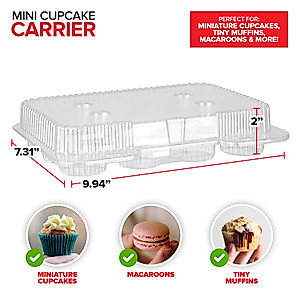 Stock Your Home Mini Plastic Cupcake Containers Disposable (40 Count) 12-Compartment Container with Connected Dome Lid Clear, BPA Free, For Small or Mini Sized Cupcakes