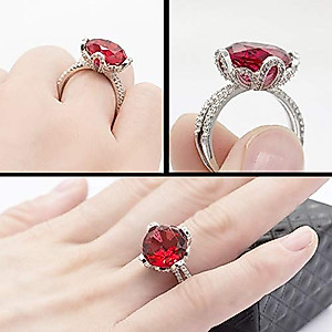 Uloveido Ladies Cushion Cut Simulated Red Ruby Rings Vintage - Unique Red Flower Birthstone Ring Birthday Gifts Present for her Women RJ212-8