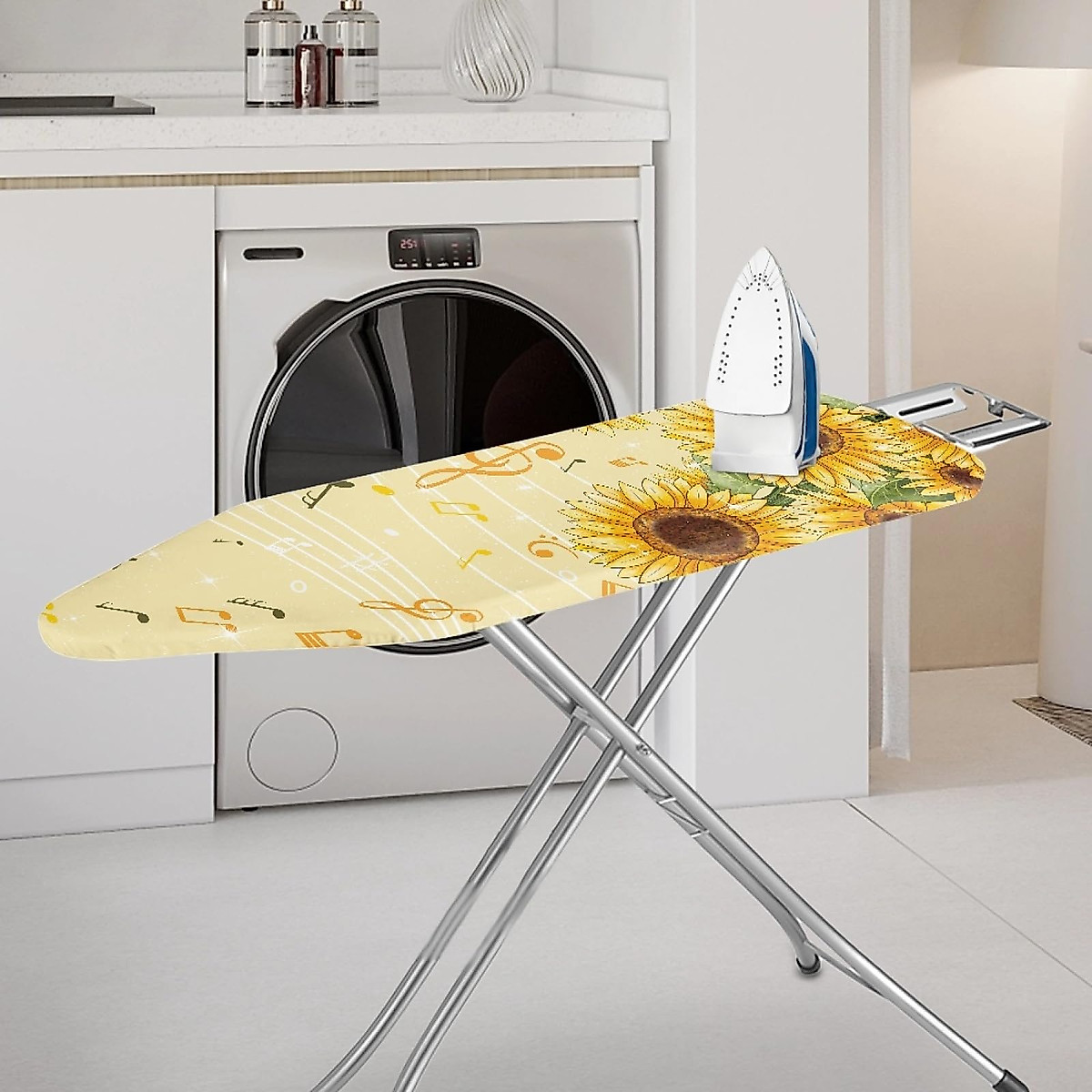 doginthehole Sunflower Ironing Board Cover with Elastic Edge Table Top Xmas Decoration Heavy Duty Padded Iron Board Covers with Elastic Edge and Adjustable Fastener