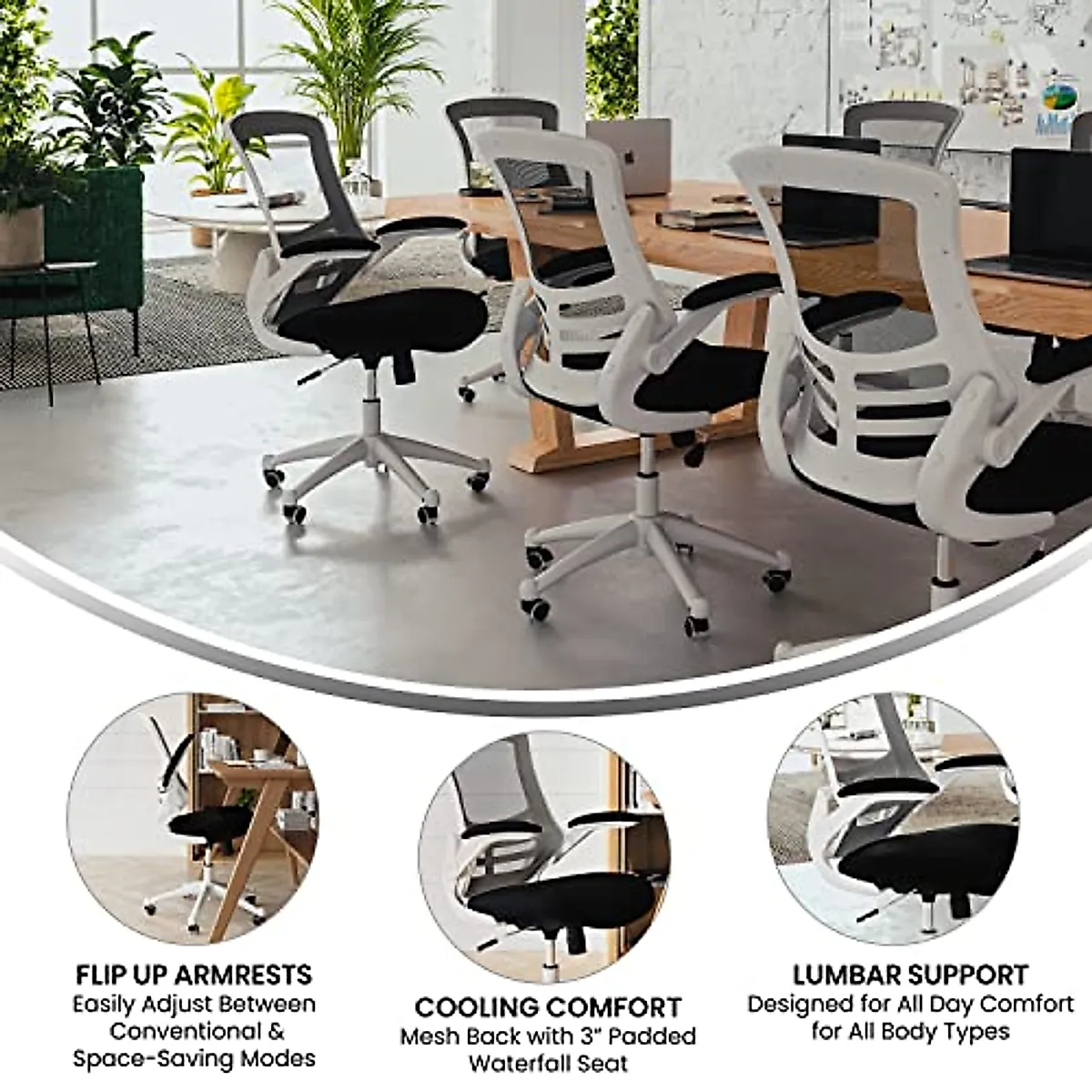 Flash Furniture Kelista Office Chair, Ergonomic, Mid-Back, White Frame, Black Mesh with Swivel
