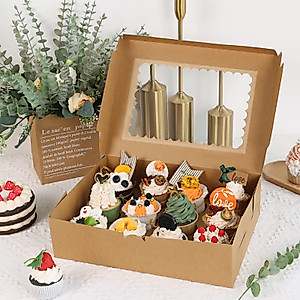Moretoes 34 Sets Cupcake Boxes, Hold 12 Count Cupcake Containers, Brown Containers with Window and Inserts, 13 x 10 x 3.5 Inches Kraft Bakery Carrier Boxes for Birthday Holiday Party Bakery Supplies