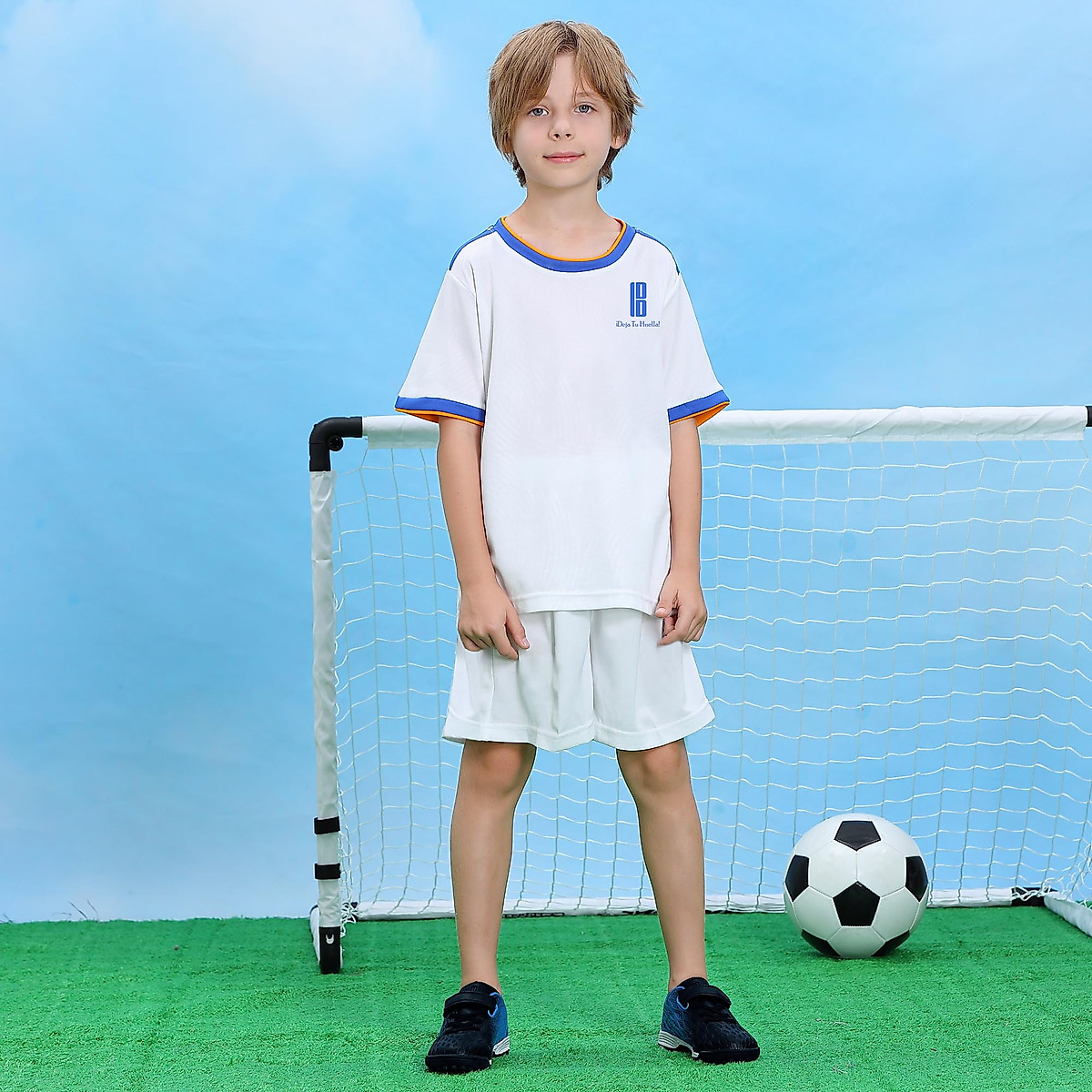 brooman Kids Indoor Soccer Shoes Boys Girls Soccer Cleats Athletic Turf Shoes (3.5,Black Blue)