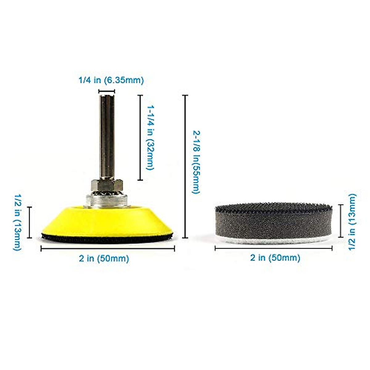 2 Inch (50mm) Hook and Loop Sanding Pad for Sanding Discs with 1/4 Inches Shank Drill Attachment and Soft Foam Layer Buffering Pad, 5 Pack