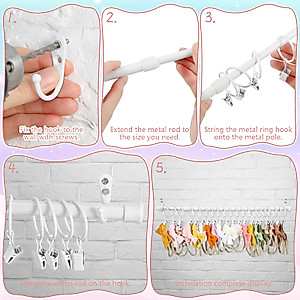 Ferraycle Wall Hanging Bow Holder with Hooks Hair Bow Holder Organizer for Girls Hanger Headband Storage Organizer Include Metal Bow Hanger 16-23.6 Inch Rods Wall Hooks(White,46 Pcs)