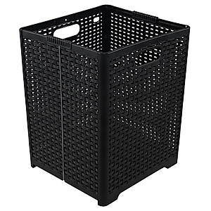 Melontray 42 L Tall Plastic Laundry Hamper, Collapsible Laundry Baskets with Cut Out Handle, Black