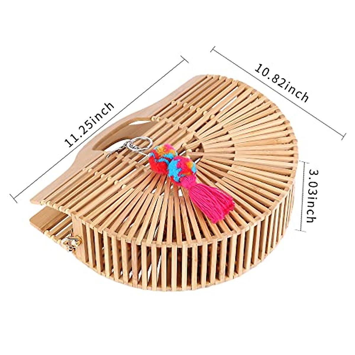 GLVOOI Bamboo Purse Straw Bag Basket Purse Beach Purse Bamboo Handbag Straw Beach Bag Straw Purses for Women Large Tote Bag