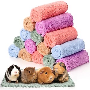 Lyellfe 15 Pieces Guinea Pigs Mat, Soft Hamster Fleece Cage Liners, Small Animals Bedding Mats Bath Towel for Dog Puppy Cat, 11.8 x 11.8 Inch, Mixed Colors