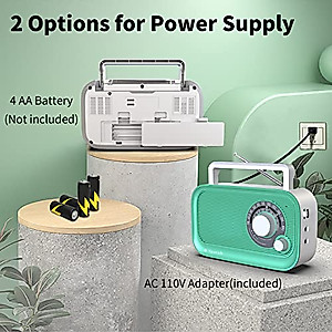 Portable AM/FM Radio with Bluetooth, Battery Operated Transistor Analog Radio or AC Powered with Best Reception, Big and Precise Tuning Knob Large Bluetooth Speaker Easy to Use Suit for Home Cafe