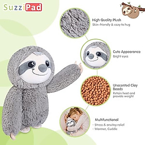 SuzziPad Microwavable Stuffed Animal, Heated Sloth Plush for Anxiety, Bedtime, Cuddle & Companion, Soreness & Stress Relief, Warmer Plueshies, Microwave Heating Pad, Gifts for Women, Gray
