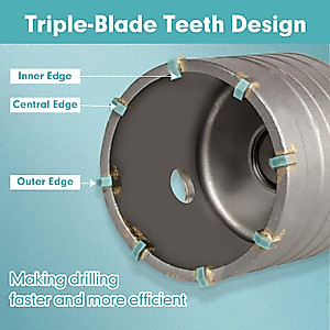 YOSIGHT 9Pcs Masonry Concrete Hole Saw Kit, Tungsten Carbide 300 mm SDS Plus and SDS Max Bit Shank Diamond Core Drill Bits Set (30 40 65 80 100 mm), Hole Saw Set for Concrete Brick Stone Cement Tile