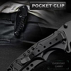 Pocket Knife for Men, Folding Knife with Clip, Tactical Knives with Serrated Blade, Glass Breaker & Bottle Opener, EDC Pocket Tactical Knife for Outdoor Survival Camping Hunting, Cool Knifes for Dad