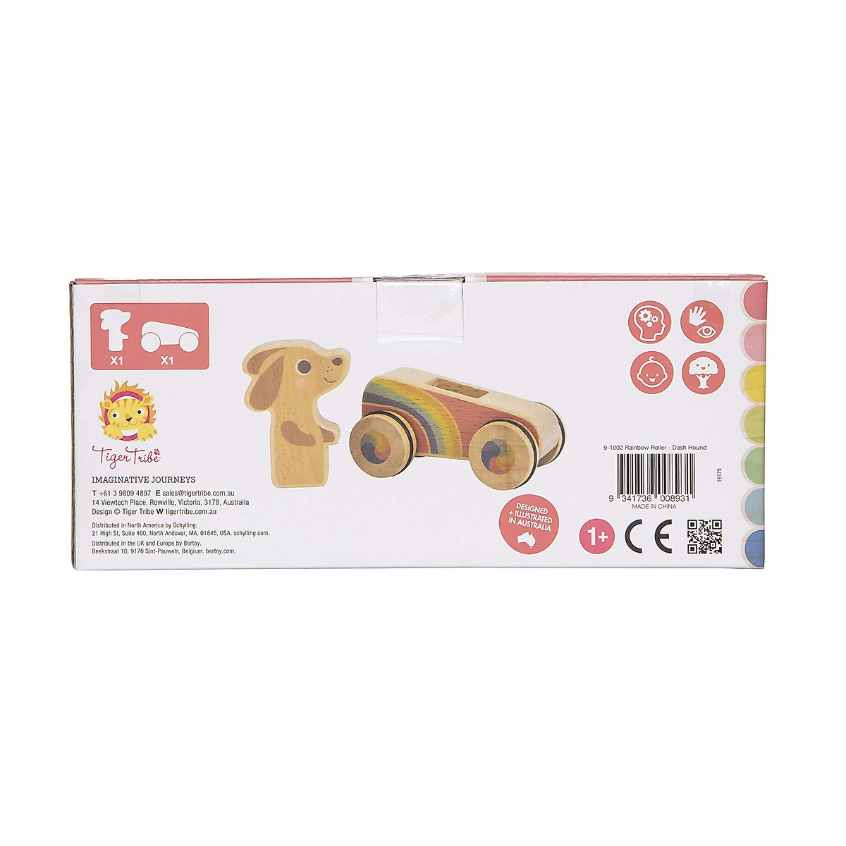 Tiger Tribe Rainbow Roller Dash Hound Rolling Wooden Car with Soft Grip Wheels - Ages 12 mo+ - 91002