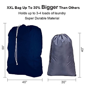 Super Extra Large Heavy Duty 100% Nylon Laundry Storage Bag, H U G E size: L 40" x H 50", Family size Bag with Locking Closure Drawstring, Machine Washable, XXL Organizer Bag. Made in USA (NAVY BLUE)